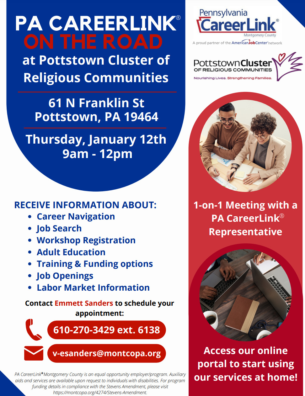 PA Careerlink at PCRC – Pottstown Cluster of Religious Communities