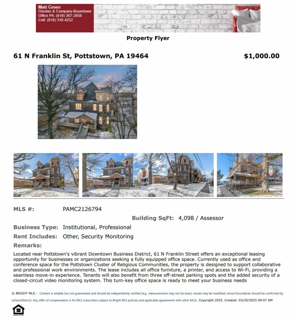 Leasing Opportunity: 61 N Franklin Street, Pottstown, PA 19464 ...